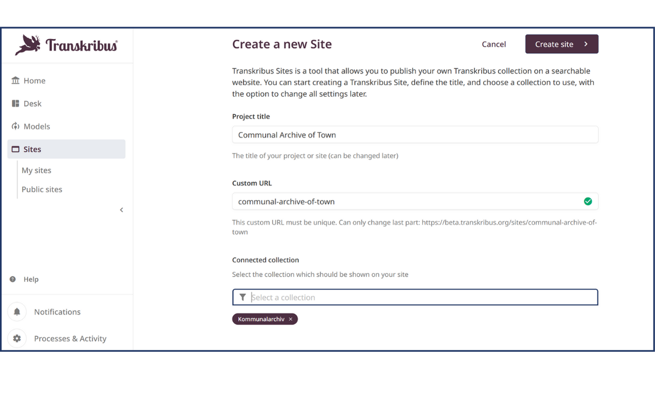 1. Set up your Transkribus Site